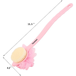 Tbestmax Loofah Back Scrubber Long Handle Shower Body Brush with Soft Mesh Sponge for Women Skin Exfoliating Bath, Massage