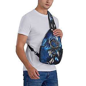 Dream Catcher With Eagle Sling Backpack Crossbody Shoulder Bags For Women Men Native American Indian Casual Daypacks Adjustable Chest Bag For Hiking Travel Cycling