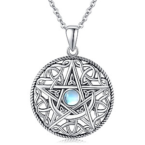 Twoowl Pentagram Necklace 925 Sterling Silver Moon Pentacle Pendant Celtic Knot Pagan Witchy Wiccan Amulet Jewelry Gifts for Women Girlfriend