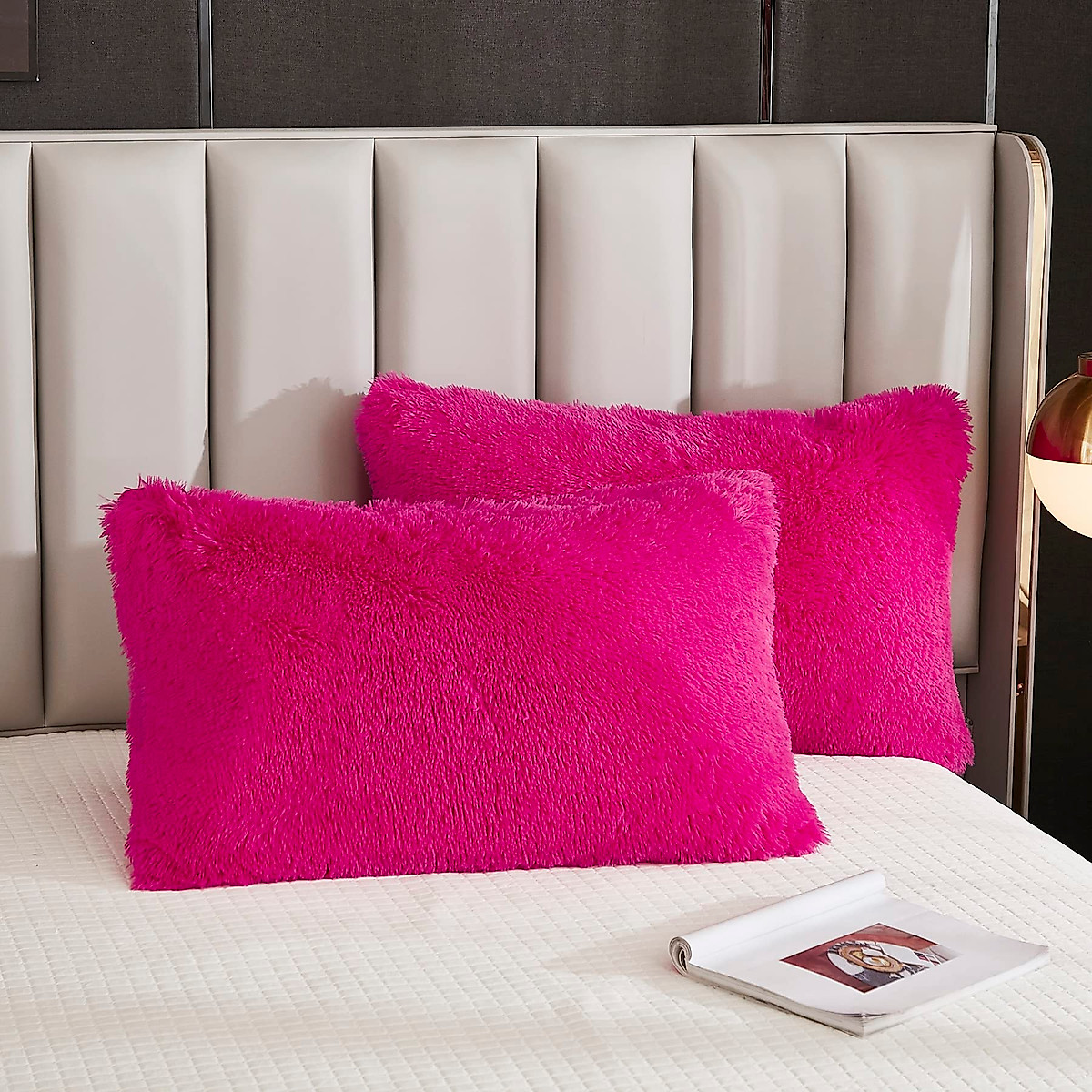 Yaoshuho Plush Fluffy Duvet Cover Queen Size Luxury Ultra Soft Shaggy Duvet Cover Set Faux Fur Comforter Bedding Set(1 Duvet Cover + 2 Pillow Shams), Hot Pink