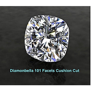 Diamonbella 101 Facets 2 Carat Princess Cushion Cut NSCD Simulated Diamond Ring 925 Silver Platinum Plated Halo (7)