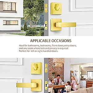 Satin Brass Door Handle Set with Single Cylinder Deadbolt and Lever Gold Keyed Front Entry Door Locksets