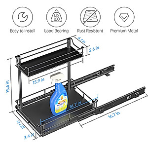 LAMU Larger Under Kitchen Sink Organizers and Storage, Metal Under Sink Organizer Bathroom Cabinet, Undersink Organizers Kitchen, Under Sink Storage and Organization, 13.1W x 16.7D x 15.6H inches