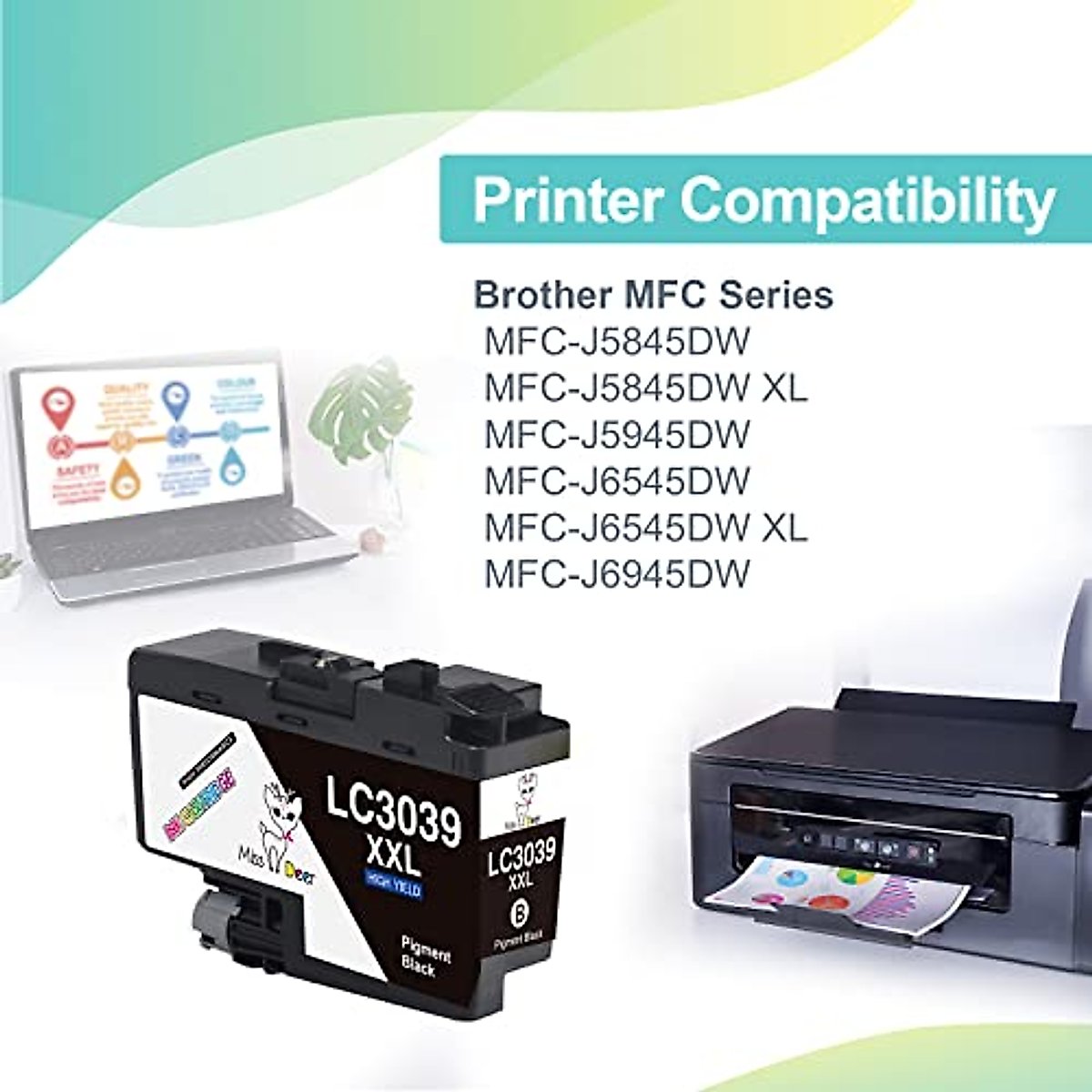 Miss Deer Compatible LC3039 Ink Cartridges Black Replacement for Brother 3039 XXL LC3039XXL LC3039BK LC3037XXL LC3037 for Brother MFC-J5845DW MFC-J5945DW MFC-J6545DW MFC-J6945DW Printers 1-Black
