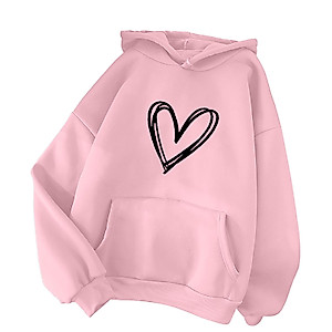 my recent orders placed by me Womens Heart Print Hoodies Casual Plus Size Long Sleeve Hooded Sweatshirts Oversized Graphic Cute Preppy Clothes Pink XXL