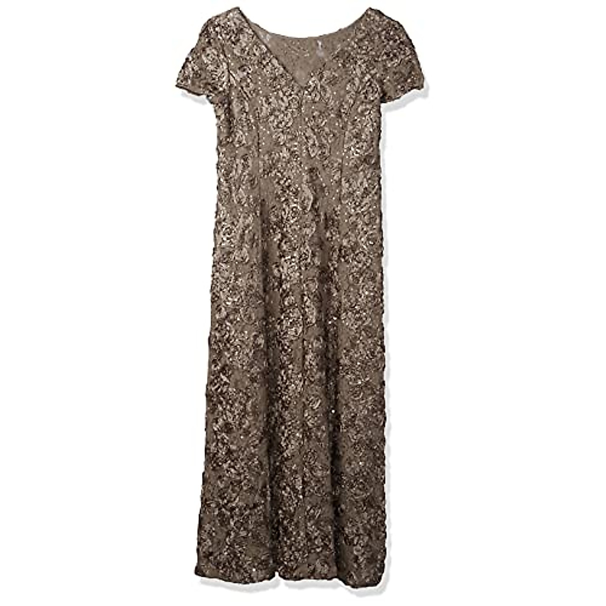 Alex Evenings Women's Long Rosette Lace Cap Sleeve Gown, Champagne, 14