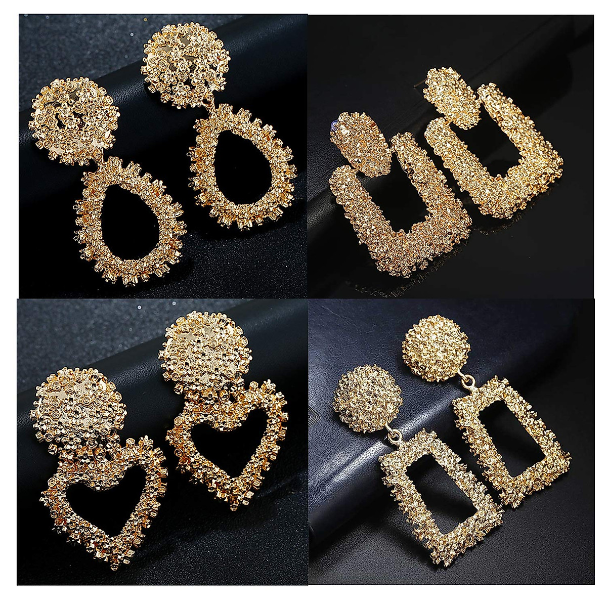 ATIMIGO 6 Pairs Gold Statement Drop Earrings Metal Geometric Dangle Drop Earrings for Women