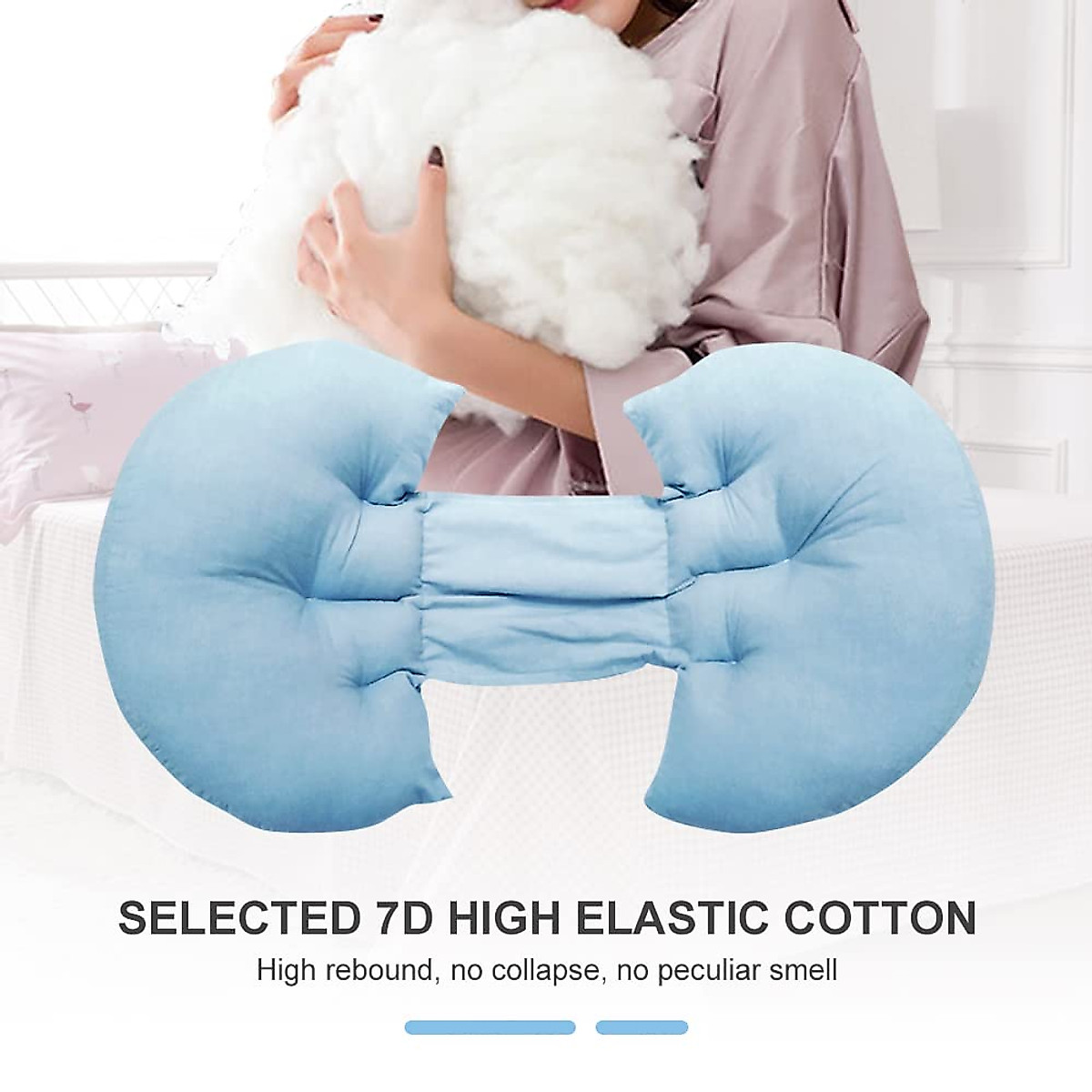 Pregnancy Pillow for Side Sleeper, Double Wedge Maternity Pillow, Belly Support Pillow, Removable Pillowcase Cotton Cover, Side Sleeping Pillow, Waist, Back Support, Gift (Blue)