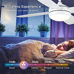 Asyko 42" Ceiling Fans with Lights, White Modern Ceiling Fan with Remote and APP Control, 6 Speed and Memory Function, Low Profile Ceiling Fan Light for Bedroom, Living Room, Dinning Room…