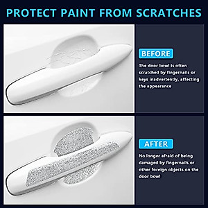 Ourzop 8Pcs Car Door Handle Sticker,Silver Bling Cup Scratches Protector Door Handle Side Sticker Scratch Protector Door Handle Paint Scratch Protection Protective Film