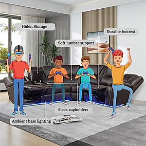 Olodumare Modern Faux Leather Manual Reclining Sectional Sofa Couch with LED Light Strip, Leather Recliner Couch with Cup Holder and Storage for Living Room Office,Living Room Furniture Set, Brown