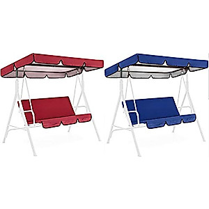 Hzemci Outdoor Patio Swing Cushion Cover Set, Swing Canopy Replacement Cover + Swing Cushion Cover for 3 Seater Swing Outdoor Swing Seat Cover Replacement, 210D Waterproof Silver-Coated Oxford Fabric