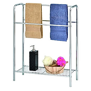 Freestanding Towel Rack, 3 Towel Bars and Shelf, Metal Towel Bar Stand, Silver-Tone Chrome Plated by Madison Home Products (MH11500)