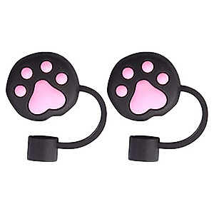 Abaodam 2Pcs Silicone Straw Plugs Straw Tips Cover Straw Protector Caps for Reusable Straw (Black Cat Paw)