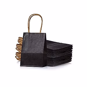 AWELL Mini Size Black Paper Bag with Handle Party Favours Bag 6x4.5x2.5 inch for Wedding Birthday Baby Shower Recycled Bag, Pack of 24