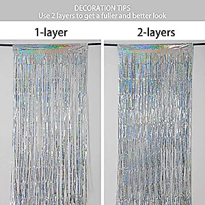 Foil Fringe Curtains Party Decorations - Melsan 3 Pack 3.2 x 8.2 ft Tinsel Curtain Party Photo Backdrop for Birthday Party Baby Shower or Graduation Decorations Silver