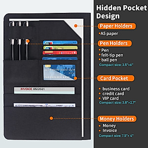 Trifold Cover for Rocketbook Fusion, Panda, Everlast, Letter Size, Multi A4 Size Notebook Case with Pen Loop, Waterproof Fabric, Zipper Pocket, Business Card Holder, 8.5" x 11"inch (Black)
