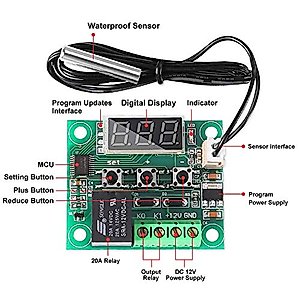 AITRIP 3PCS W1209 12V DC Digital Temperature Controller Board with 10A One-channel Relay and Waterproof Micro Digital Thermostat -50-110°C Electronic Temperature Temp Control Module Switch (With Case)