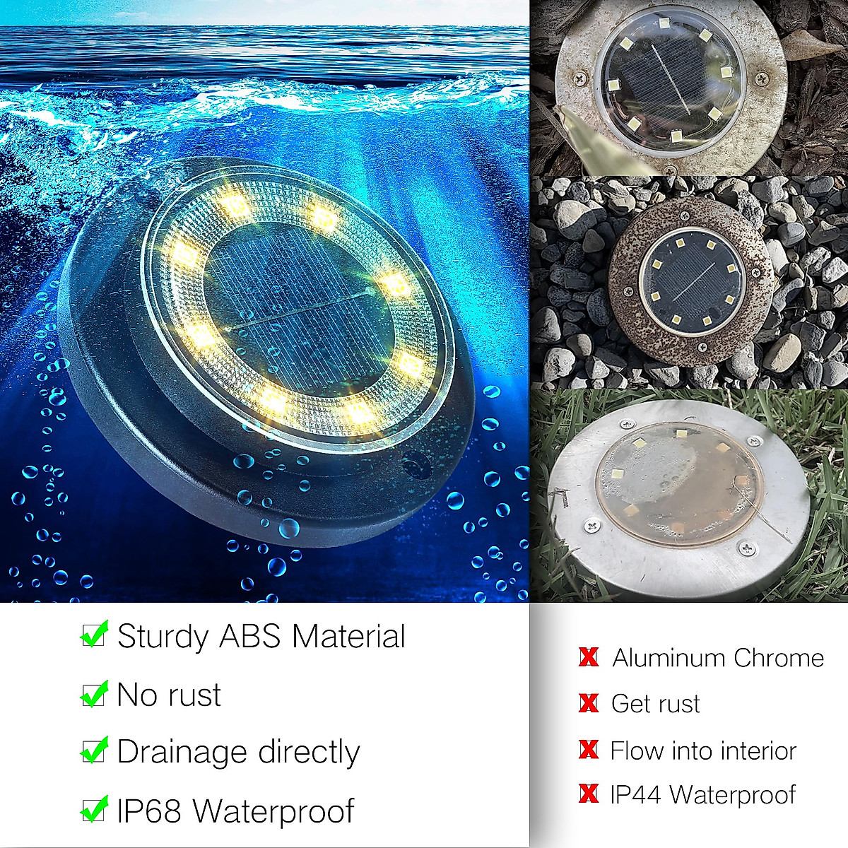 Flacchi Solar Ground Lights - IP68 Waterproof 12 Pack Dual-Purpose Solar Lights Outdoor Garden, Solar Powered Disk Lights Outdoor Landscape Lights for Patio Yard Pathway Walkway Driveway (Warm White)