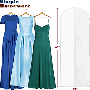 Simple Houseware 65-inch Translucent Garment Bags with Zipper for Gowns, Suits, Dresses, Costumes, Uniforms, 2 Pack, Clear