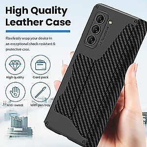 for Samsung Galaxy Z Fold 5 Leather Case with S Pen Holder [Screen Protection + Card Slot + Kickstand] Luxury Leather 360° Shockproof Protection Case for Samsung Galaxy Z Fold 5 5G,Carbon Fiber