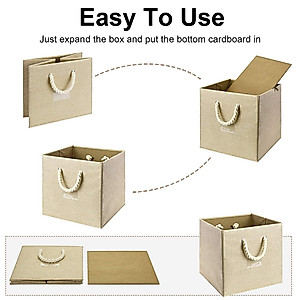 i BKGOO Foldable Storage Cube Bins Khaki Linen Fabric Collapsible Resistant Basket Box Organizer with Cotton Rope Handle for Home Office and Nursery 13x13x13 inch