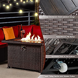 Vicluke 44in Porpane Fire Pit Table, Gas Fire Table for Outside with CSA Certification, 50,000 BTU Auto-Ignition Aluminum Propane Fire Pit with Lid, Cover, Glass Beads（Brown）