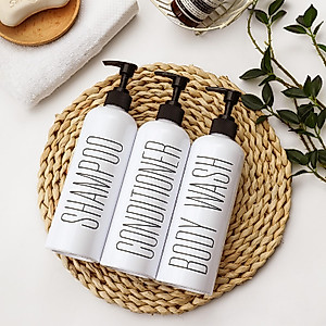 HOMCDALY Shampoo and Conditioner Dispenser, 16oz 3-Pack Refillable Shampoo and Conditioner Bottles, Empty Shampoo Bottles, Shampoo Conditioner Body Wash Dispenser, Bathroom Shampoo Dispenser Set(white