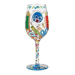 Enesco Designs by Lolita Super Teacher Hand-Painted Artisan Wine Glass, 15 Ounce, Multicolor