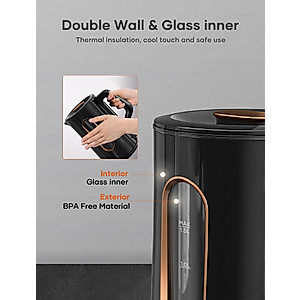 INTASTING Electric Kettle, Double Wall Glass Inner, Hot Water Boiler Heater Pot, 1.5-Liter, 1200 Watts for Fast Boiling, 53oz BPA Free, Glossy Black