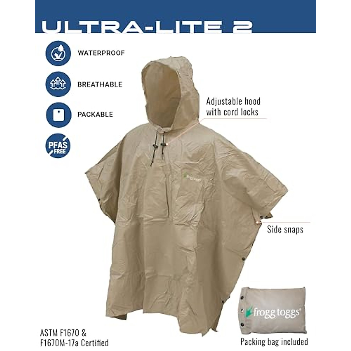 FROGG TOGGS Ultra-Lite2 Reusable Waterproof Breathable Poncho