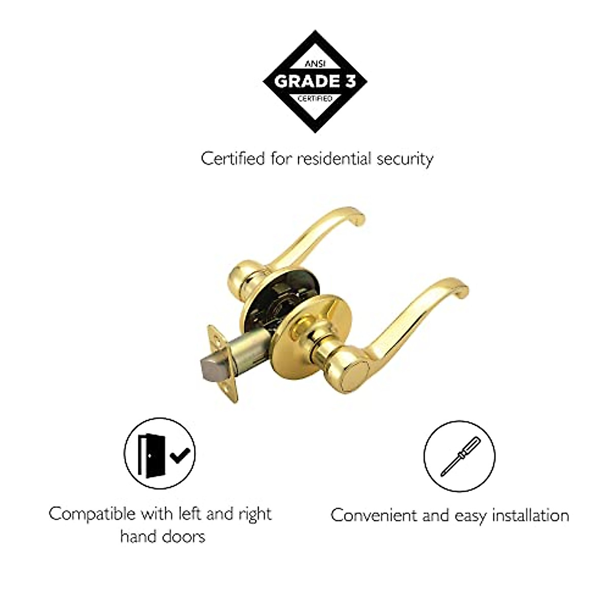 Design House 783035 Scroll 2-Way Adjustable Passage Door Lever, Polished Brass