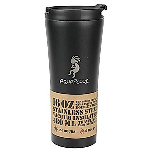 Aquapelli Vacuum Insulated Travel Coffee Mug, 16 Ounces, Midnight Black