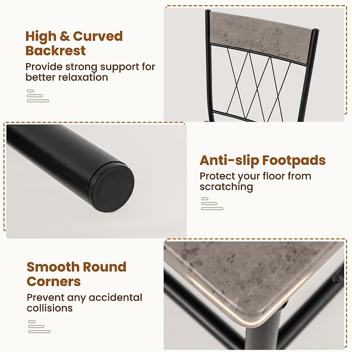 GOFLAME 5-Piece Dining Table Set for 4, Modern Kitchen Table and 4 Chairs Set with Metal Frame, Space-Saving Dinette Set for Dining Room, Living Room, Breakfast Nook, Small Space, Grey