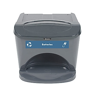 Glasdon Nexus Stack 8G Battery Recycling Bin (Dark Gray, Blue Battery Recycling Decals) – Compact 8-Gallon Stackable Battery Recycle Containers – 1 x 8-Gallon Multi-Waste Battery Bin