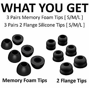 A-Focus Galaxy Buds 2 Pro Ear Tips【Double Flange & Memory Foam Tips】, L/M/S Replacement Noise Canceling Earbuds Wings Compatible with Beats Studio Buds/Fit Pro, 214523 [6 Pairs] Black