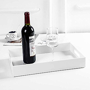 White Acrylic Tray 16" x 12" with Handles, Decorative Tray for Coffee Table, Kitchen or Living Room, Clear Acrylic Vanity Tray Spill Proof for Home Decor - Ottoman Tray, Serving Tray