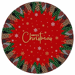 Christmas Round Area Rug 4ft Buffalo Plaid Christmas Trees Floor Carpets Washable Indoor Floor Area Mat Stain-Proof Mat Non-Skid Rugs for Living Room Dining Kitchen Bedroom Nursery, Snowflake