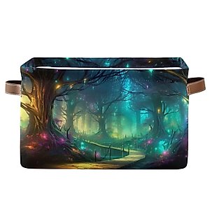 WELLDAY 1PCS Storage Basket Fairy Forest Large Foldable Storage Bin Cube Collapsible Organizer