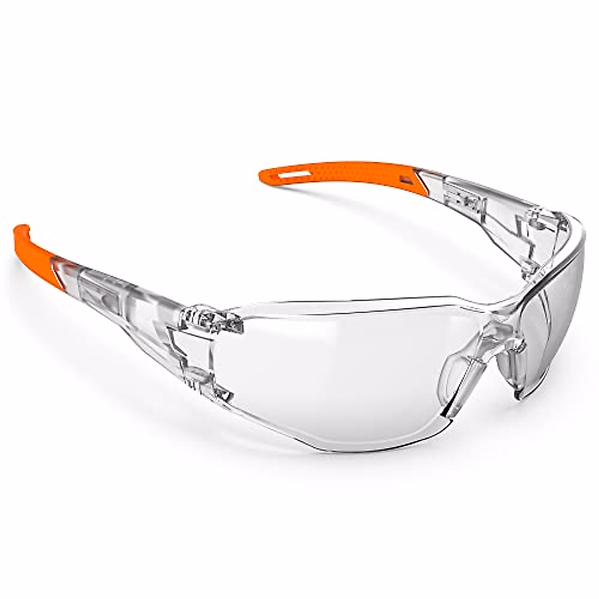 TOREGE Safety Glasses For Men, Clear Safety Goggles Eye Protection With Anti Fog And Anti Blue Light Lens, Scratch Resistant UV Protective Work Glass For Women(C5-Transparent&Orange)