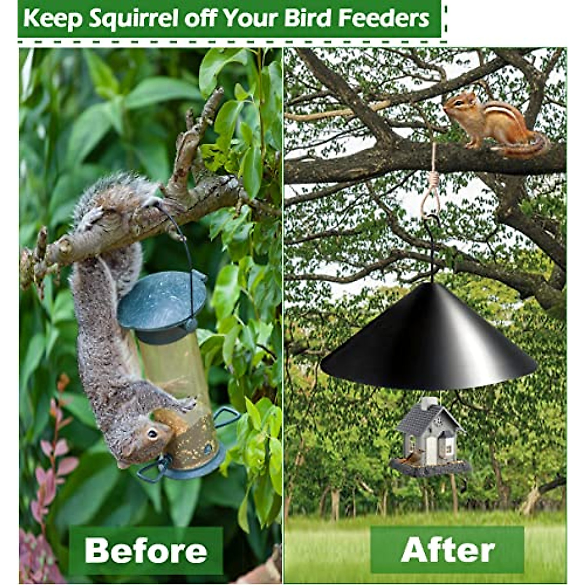 Fandature 19 Inch PP Squirrel Proof Baffle for Protecting Outside Pole Bird Feeders and Bird Houses, Hang Mount Raccoon and Squirrel Guard Stopper for Shepherd Hooks - Black, 1 Pack