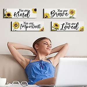 4 Pcs Sunflowers Inspirational Wall Decors Sunflower Gifts for Woman You Are Kind Wall Art Rustic Wood Sign Hanging Decoration for Living Room Bedroom Bathroom Door Decor (Inspirational Sunflower)