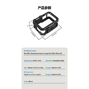 Durable Aluminum Camera Cage for GoPro Hero 11 - Protective Housing with Cold Shoe Mounts, Precision Cut Ports, Anti-Vibration, and Heat Dissipation for Smoother Filmmaking