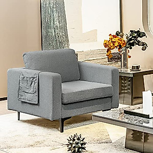 Giantex Single Sofa, Accent Chair, Leisure Chair w/Comfy Thick Cushion, Armrest Magazine Pockets, Metal Legs, Living Room Upholstered Armchair for Bedroom Reception Room