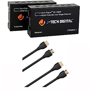 J-Tech Digital HDMI Extender by Single Cat 5E/6/7 Full Hd 1080P, EDID Copy, Dolby Digital/DTS with HDMI 2.0 Cable 3ft- 2 pack