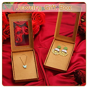 30Pcs Jewelry Packaging Boxes Gift Boxes 5.4"x3.4"x0.7" Paper Boxes with Clear Window 30 Display Card 36 Sticker for Keychain (Kraft Color)