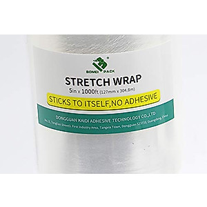 4 Pack Industrial Mini Clear Stretch Wrap with Handle 5" 1000ft 80 Gauge for Pallet Wrap, Durable Self-Adhering Plastic Wrap for Packing, Moving, Heavy Duty, BOMEI PACK