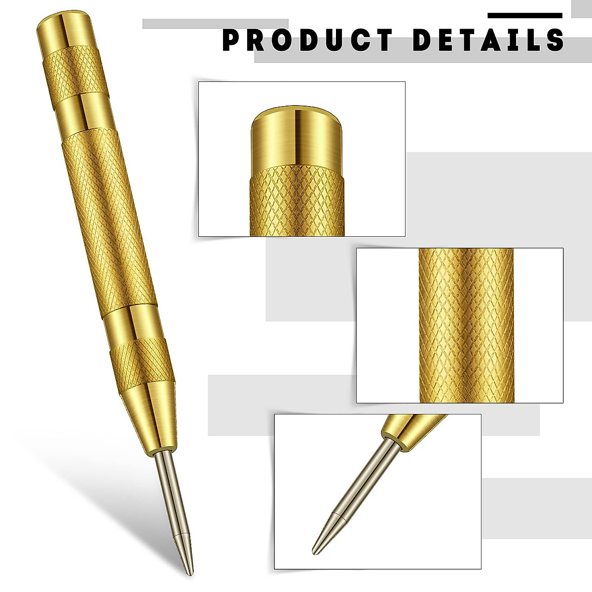 3 Pack Center Punch Spring Loaded Automatic Punch 5 Inches Crushing Hand Tool Center Hole Punch for Wood Metal Awl Puncher with Cushion Cap Adjustable Tension