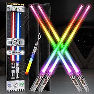 LIGHTSABER CHOPSTICKS LIGHT UP STAR WARS CHOPSTICK LED Glowing Light Saber Chop Sticks REUSABLE Sushi Sabers Cool Fun Geeky STARWARS Chop Stick Set 2 PAIRS | FREE Keychain Soft Carry Pouch | Gift Box