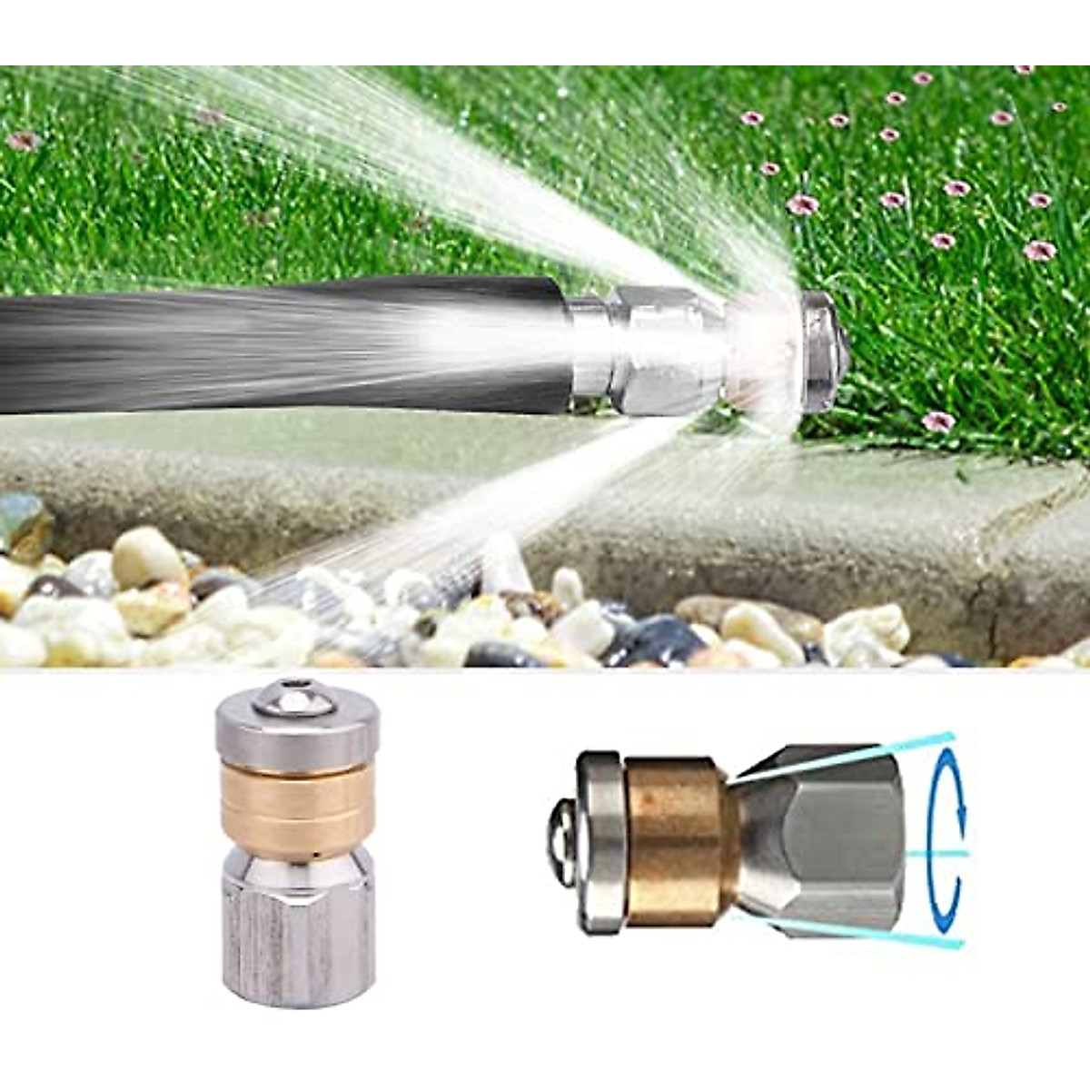 Sewer Jetter Kit for Pressure Washer 100 Ft, 1/4 Inch NPT Drain Cleaning Hose, Orifice 5.5, 4.5, 4.0 Button Rotating and Button Hose Sewer Jetting Nozzle (4000 PSI)